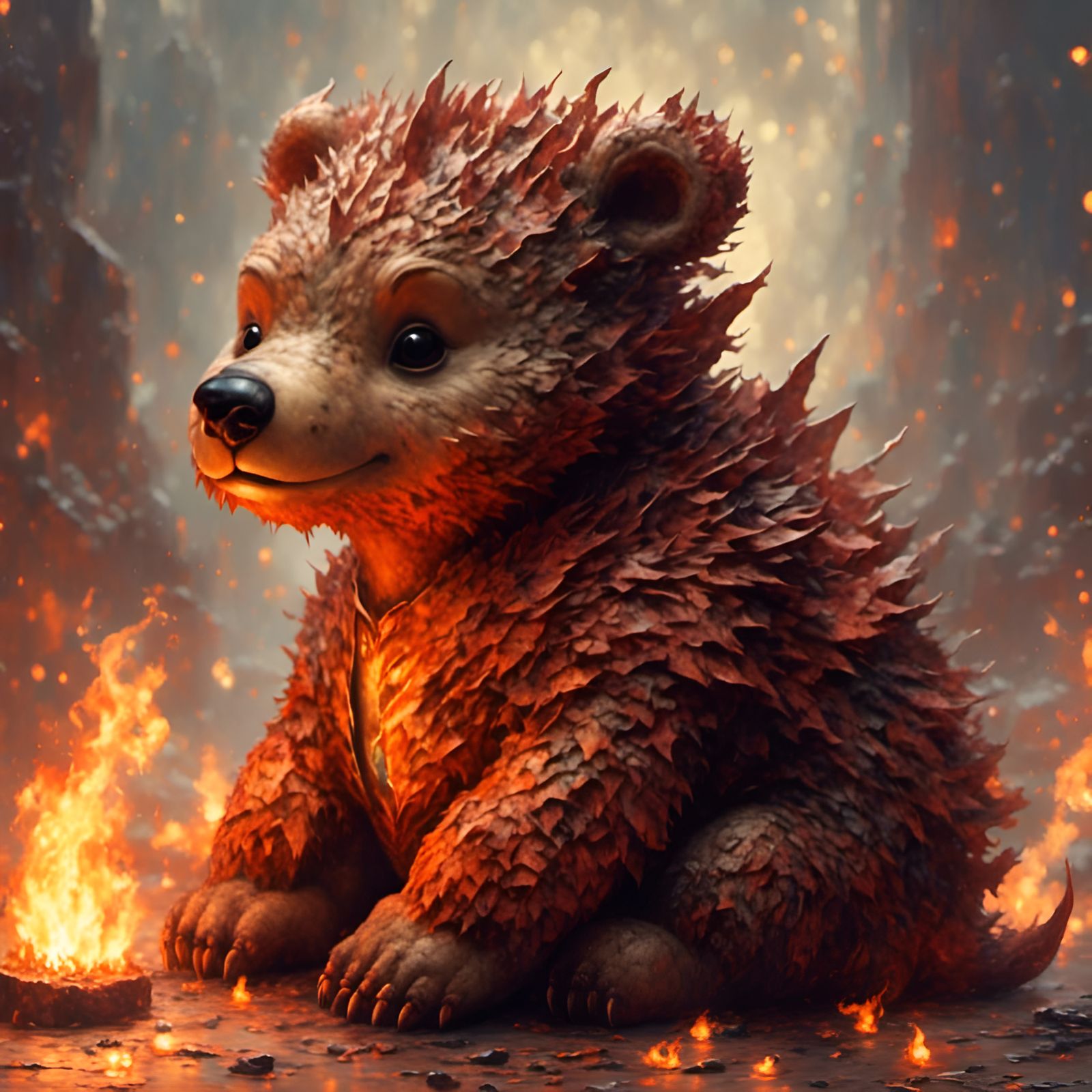 Portrait: "Cute Fuzzy Bear Dragon Cub: Starting a Fire"- - AI Generated ...