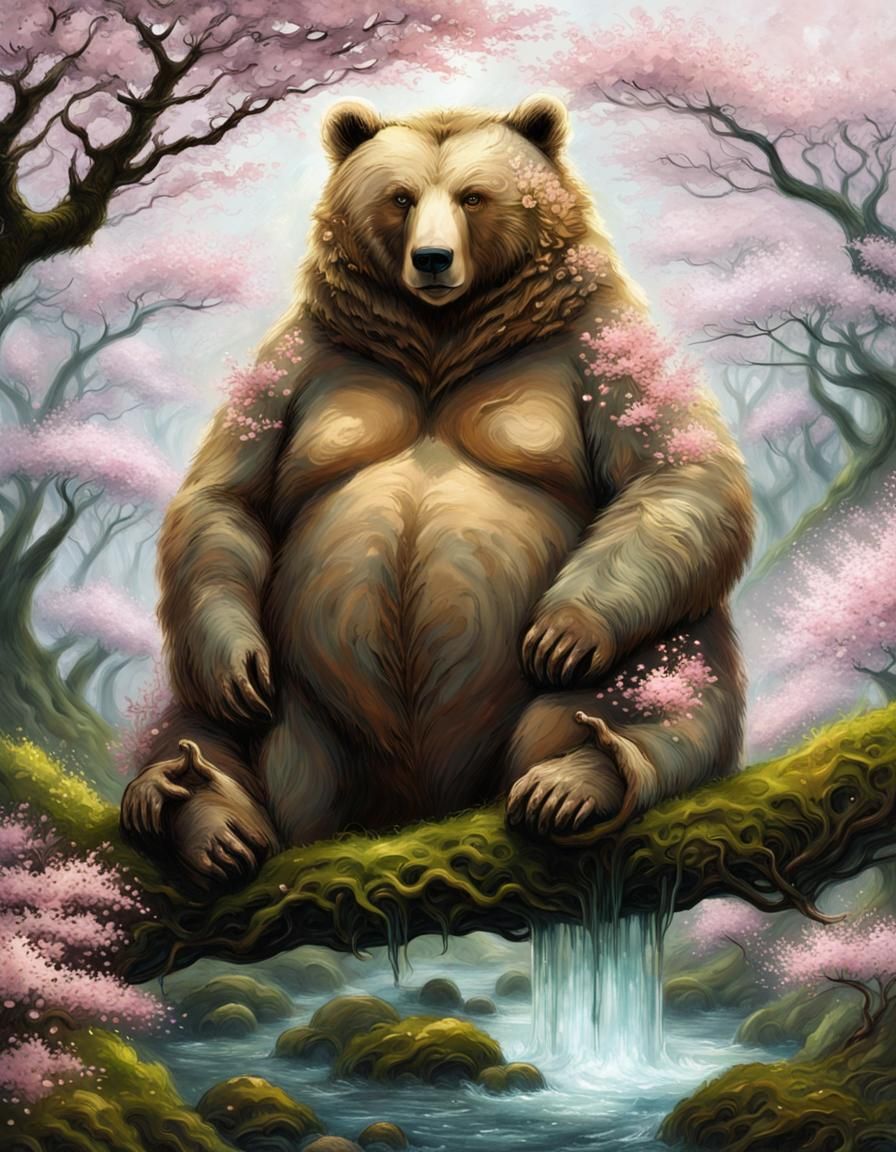Obese Bear in Sakura Blossom by [Luis Royo] & [James Gurney ...