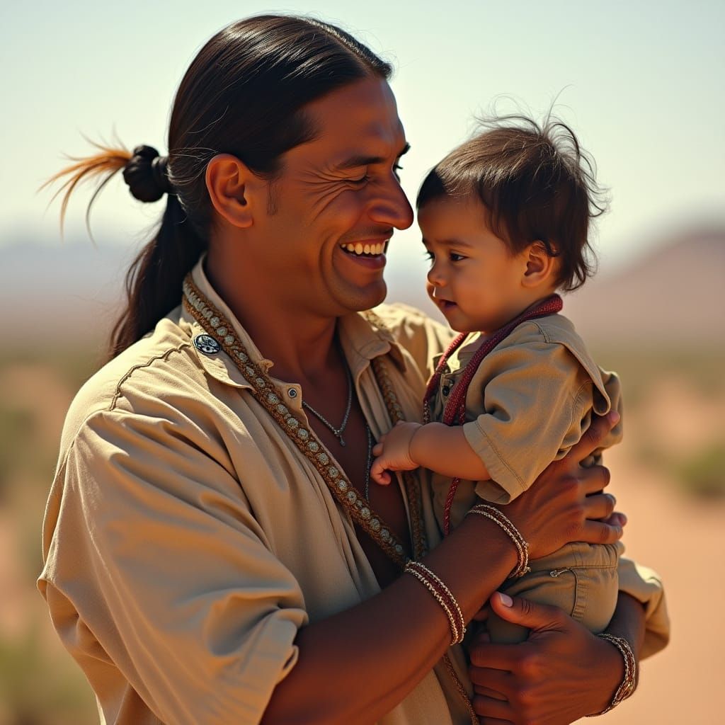 Hopi Father's Gentle Moment with Child - AI Art