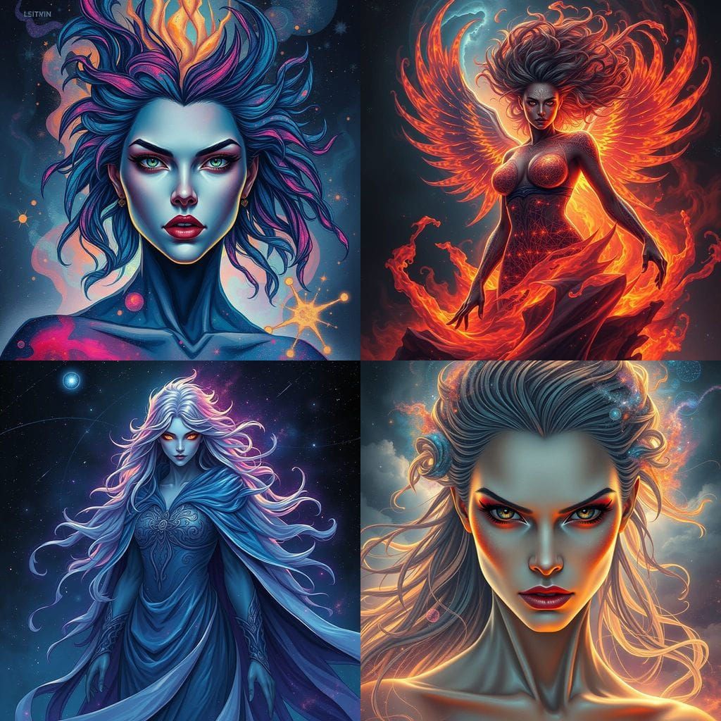 Galactic Phoenix Goddess with Cosmic Stare - AI Art