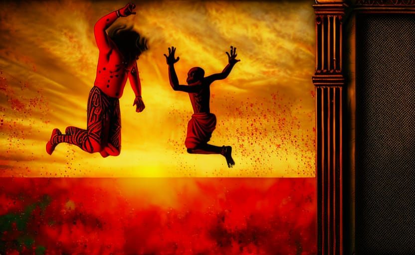 red demonchild jumping from wrought iron bed into the closet with ...