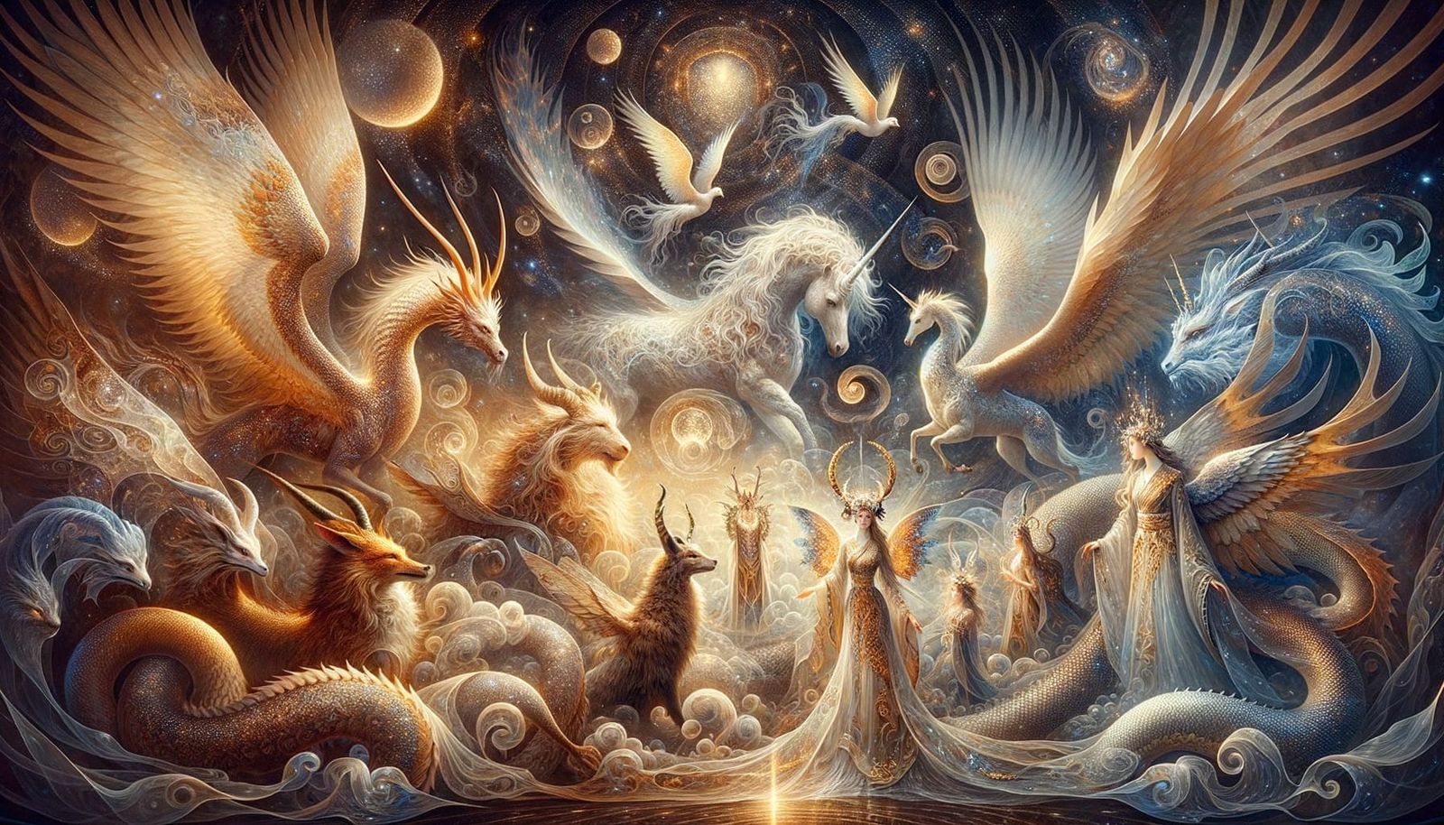 Majestic, luminous creatures - delicate, iridescent dragons with ...