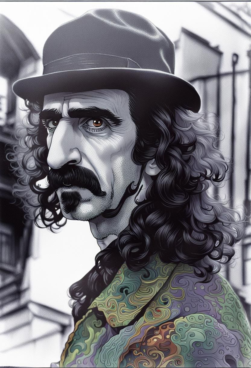 Frank Zappa in 1970s Psychedelic Fashion, Illustra... - AI Art