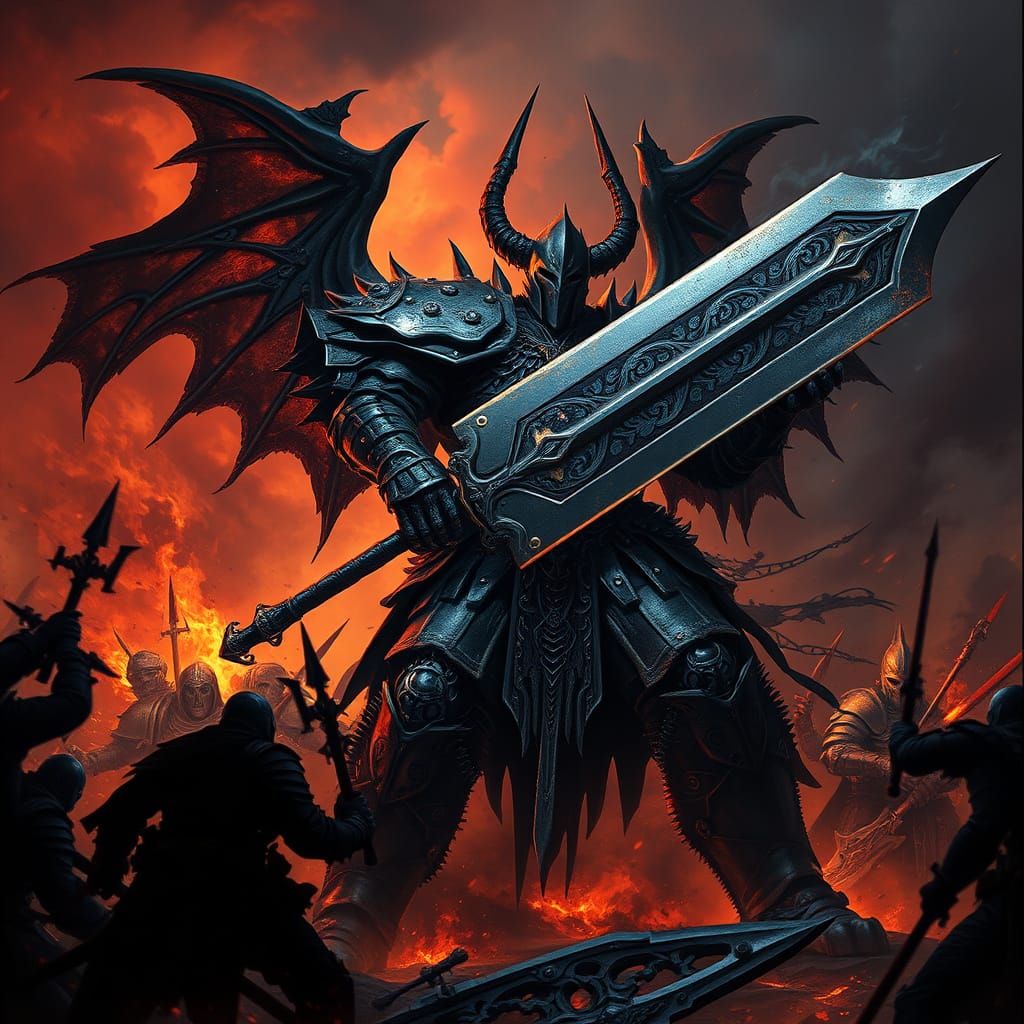 Death Knight in Infernal Plate Armor, Necrotic Hel... - AI Art