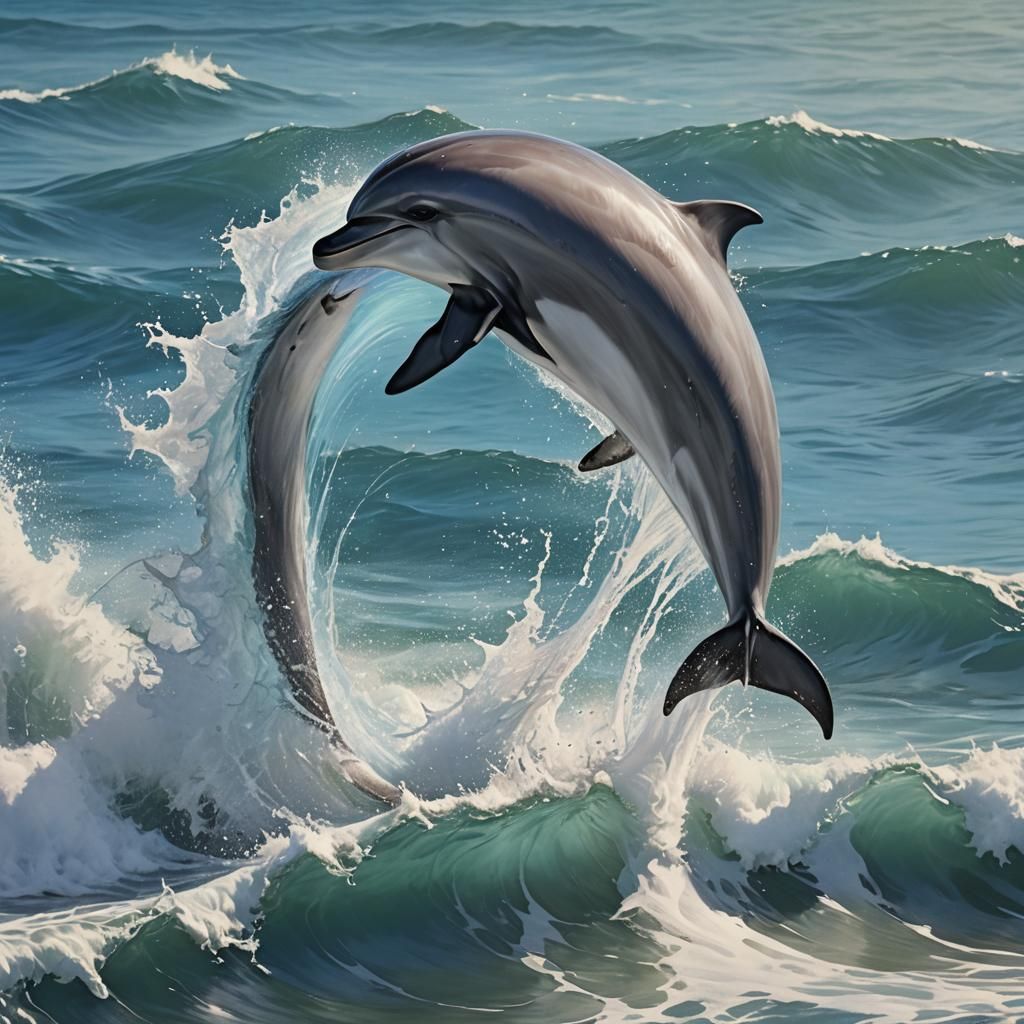 Playful Dolphin Leaps in Splash Art Style - AI Art