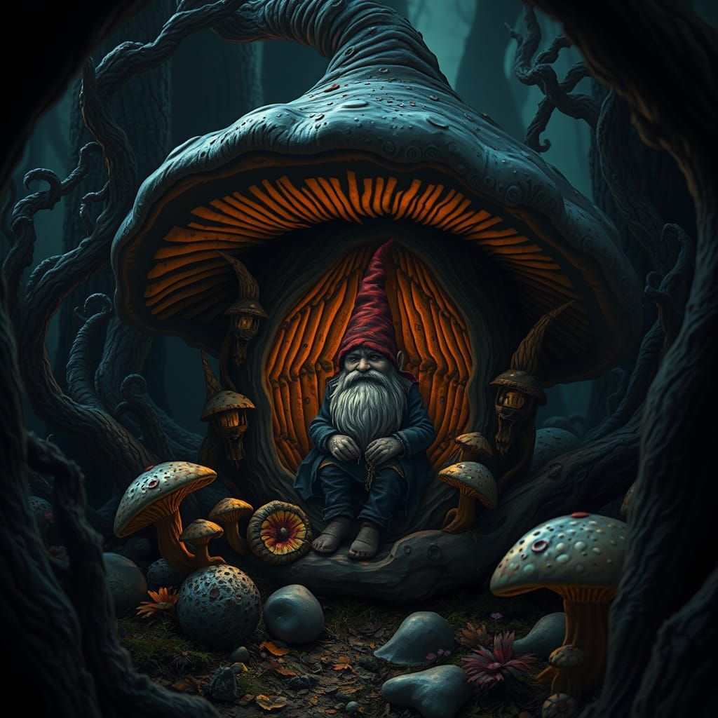 Gothic Mushroom Grotto in Dark Forest - AI Art