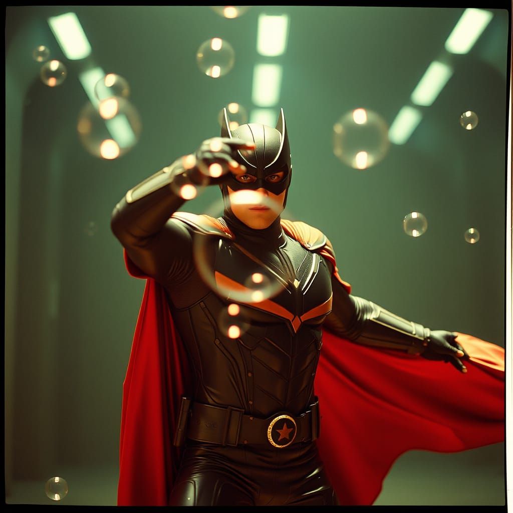 Dynamic Superhero Shooting Bubbles in Cinematic St... - AI Art