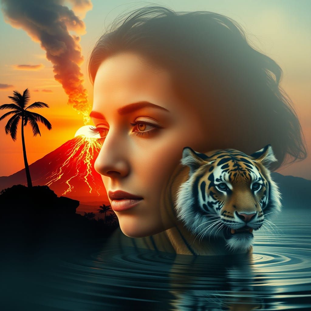 Surreal Dreamscapes: Collage of Faces and Landscap... - AI Art