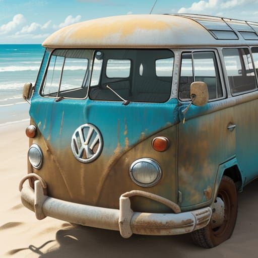 Rusty VW bus on the beach - Rusty VW bus on the beach