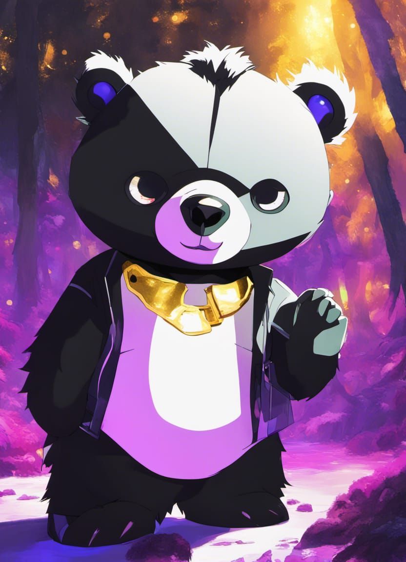 Raver Goth Bear in Neon Forest Anime Style - AI Art