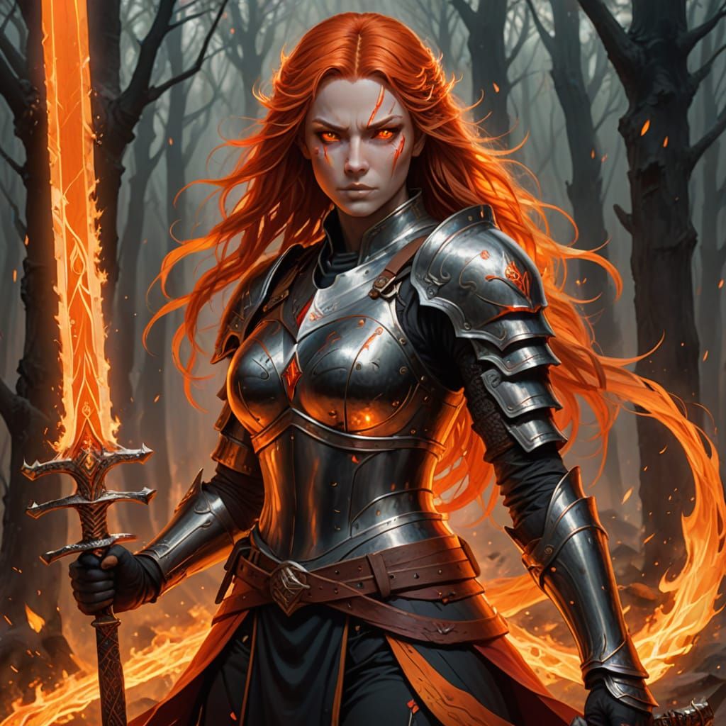 Elemental Swords - Fire. - Flaming Warrior Wields Blazing El...