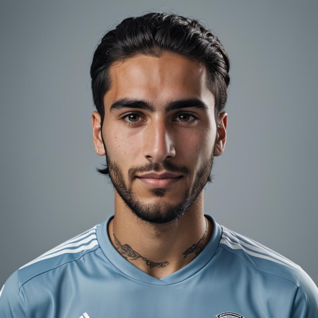 25 years old male Soccer player from Argentine, 25% like Facundo Campazzo, black medium Braids ...