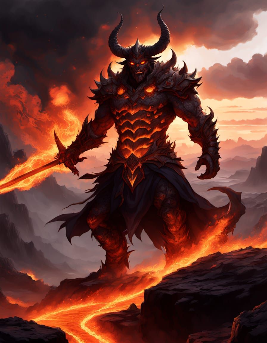 Colossal Fire Giant Surtur Stands in Smoldering Mu... - AI Art