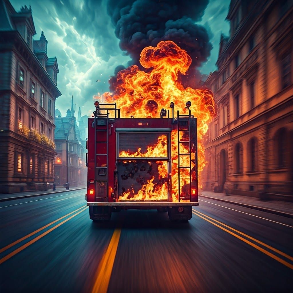 Surrealistic Dreamcatcher: Fire Truck Speeds Down ... - AI Art