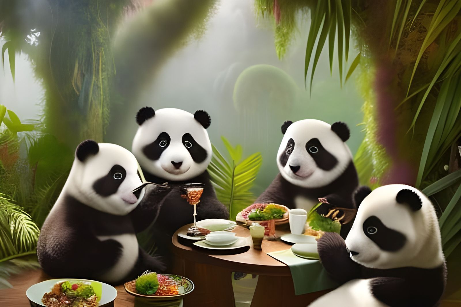 Breakfast with pandas - AI Generated Artwork - NightCafe Creator