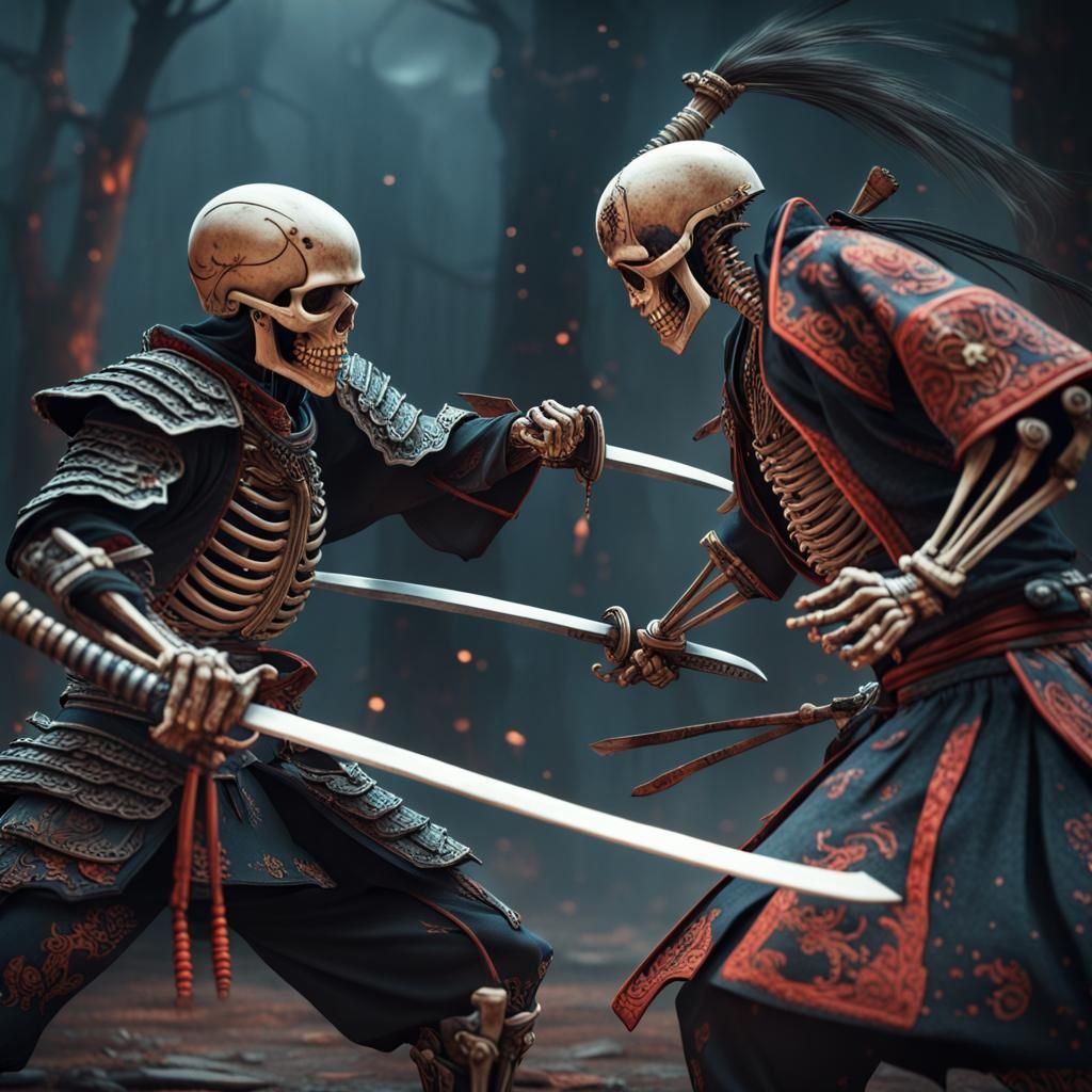 skeleton samurai fighting each other - AI Generated Artwork - NightCafe ...