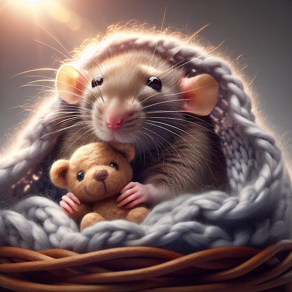 Hyperrealistic Close-up of a Cuddly Rat with Teddy... - AI Art