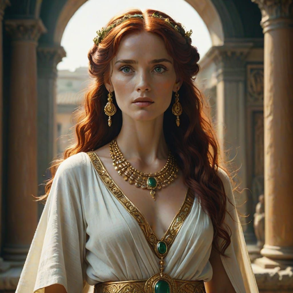 Ancient Roman Priestess in Intricate Linen Robes w... - AI Art