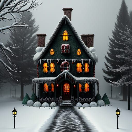 Surrealistic Horror Gingerbread House in Winter He... - AI Art