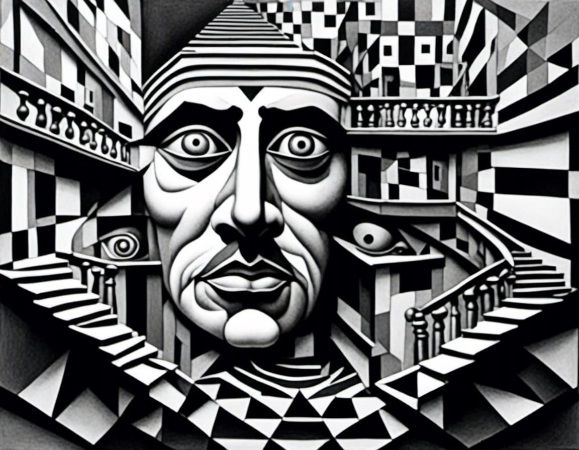 M. C. Escher face face face and klimt architecture staircase Abstract ...