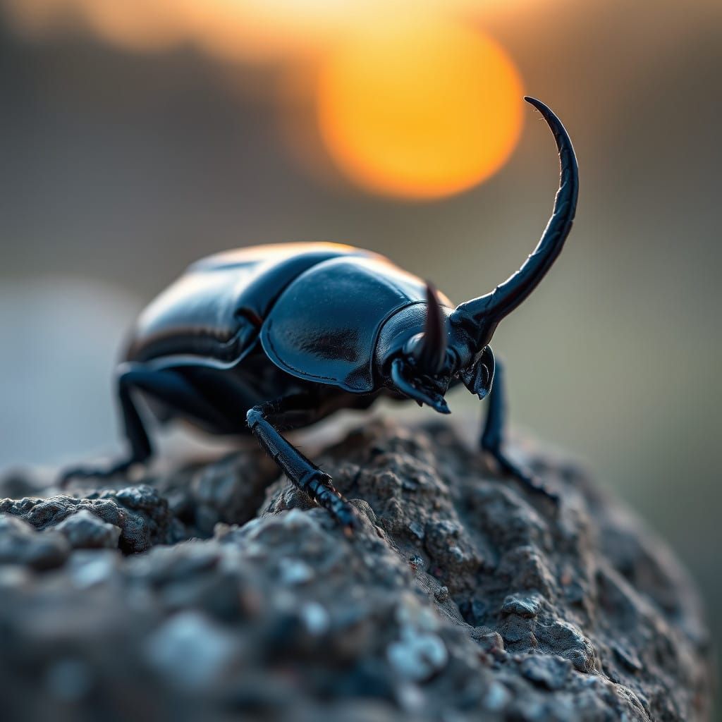 Tiny Horned Beetle - Rhinoceros Beetle in Golden Hour