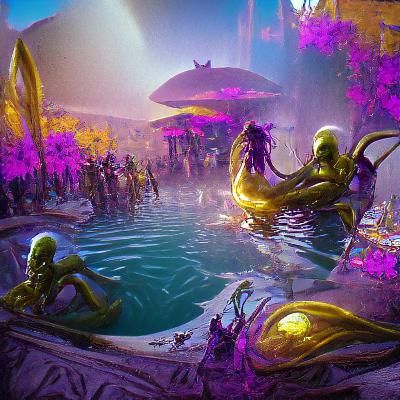 alien pool party at the oasis - AI Generated Artwork - NightCafe Creator