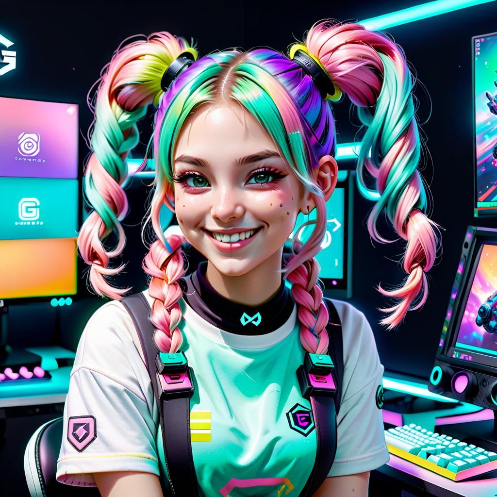 Gamer Girl and her Gaming PC Setup - AI Generated Artwork - NightCafe ...