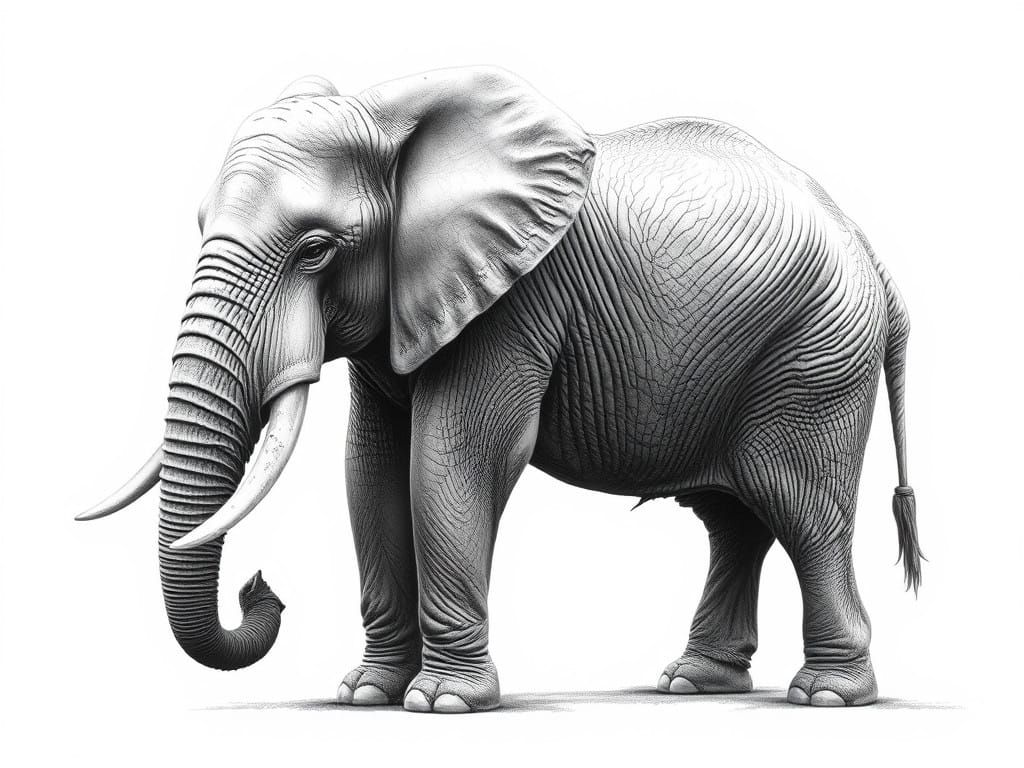 Majestic Elephant in Charcoal Pencil Drawing - AI Art