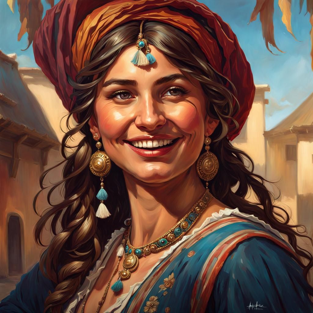 A smiling gypsy. - AI Generated Artwork - NightCafe Creator