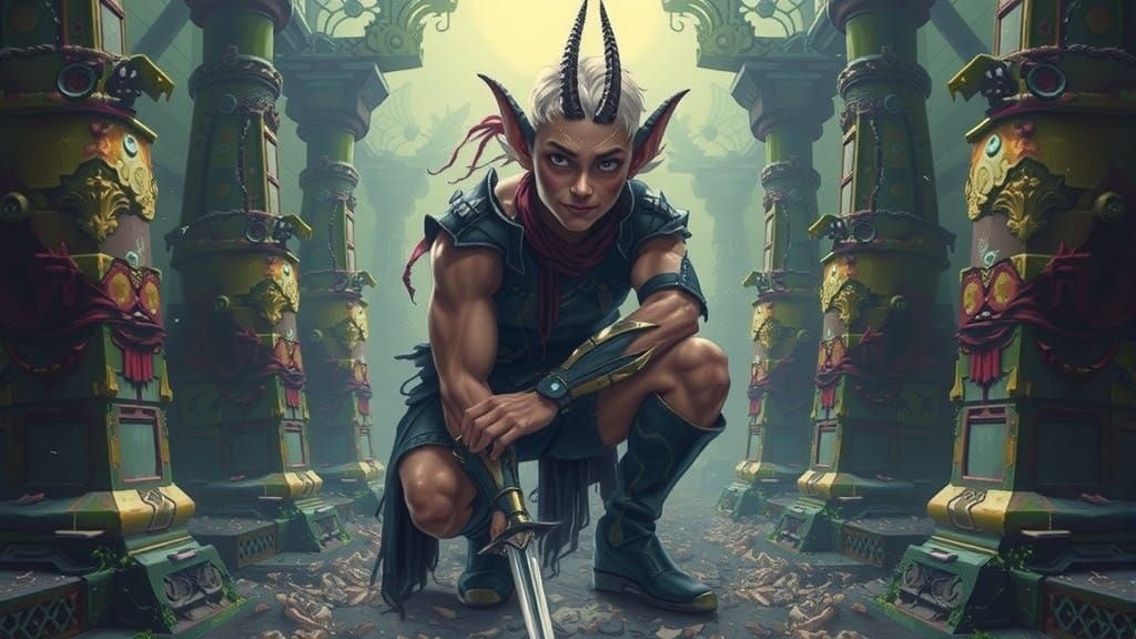 Eldritch Fae Warrior in Dark Industrial Fantasy - AI Art