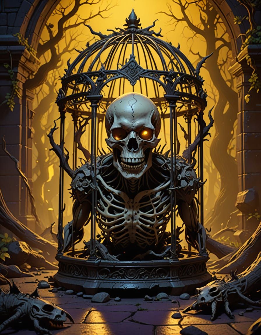 The caged mind - Surreal Dark Fantasy Artwork with Demonic L...