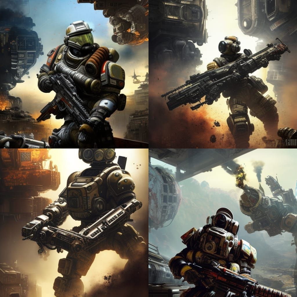 Splattered Oil Paintings. 70mm, Cinematic, James Gurney, Mech Helmet ...