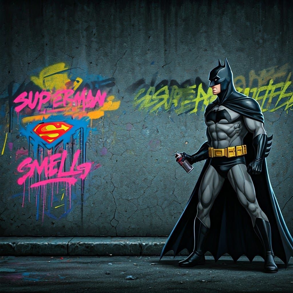 Superman smells - Graffiti of Batman Defending Superman's Ho...