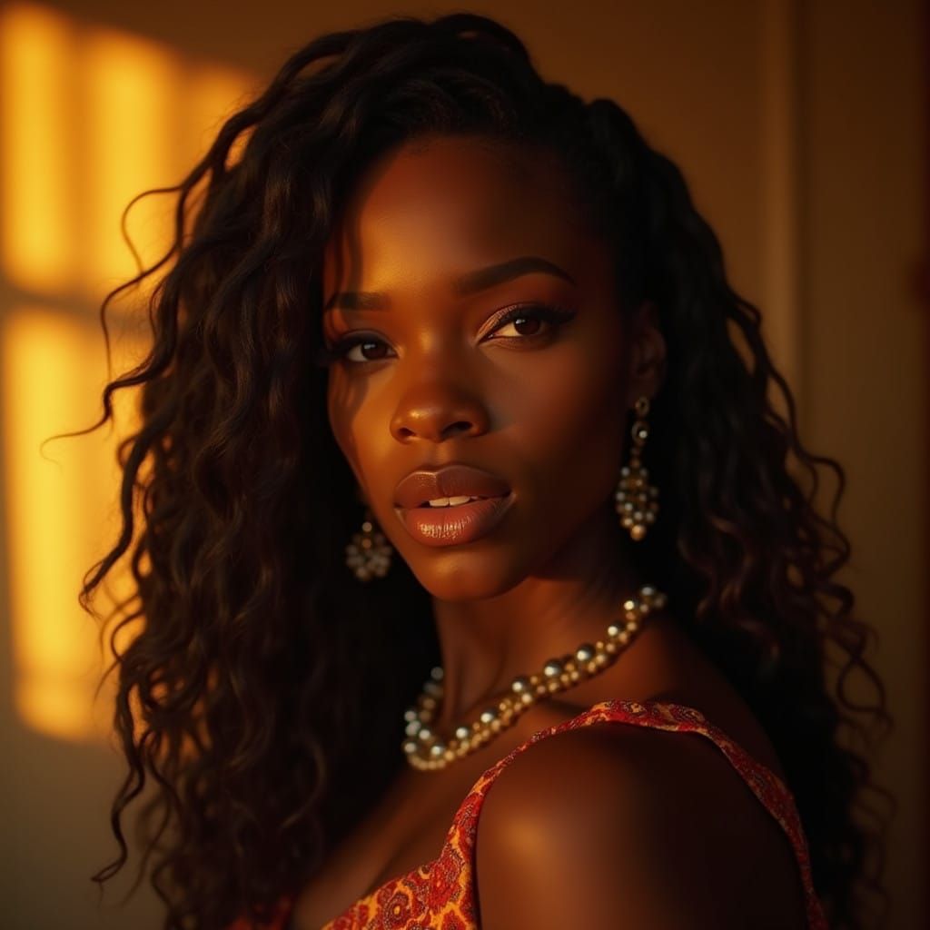 Bohemian black woman with black locs small almond sized eyes and full lips