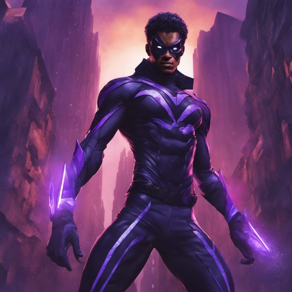 male, african-american, purple domino mask, purple nightwing outfit ...