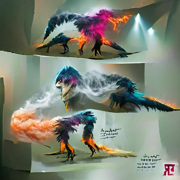 Feathered Smoke Raptor Concept Art - AI Art