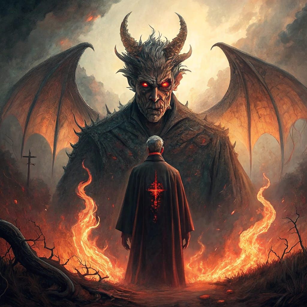 Surreal Demon Emerges from Flames in Gothic Hell S... - AI Art