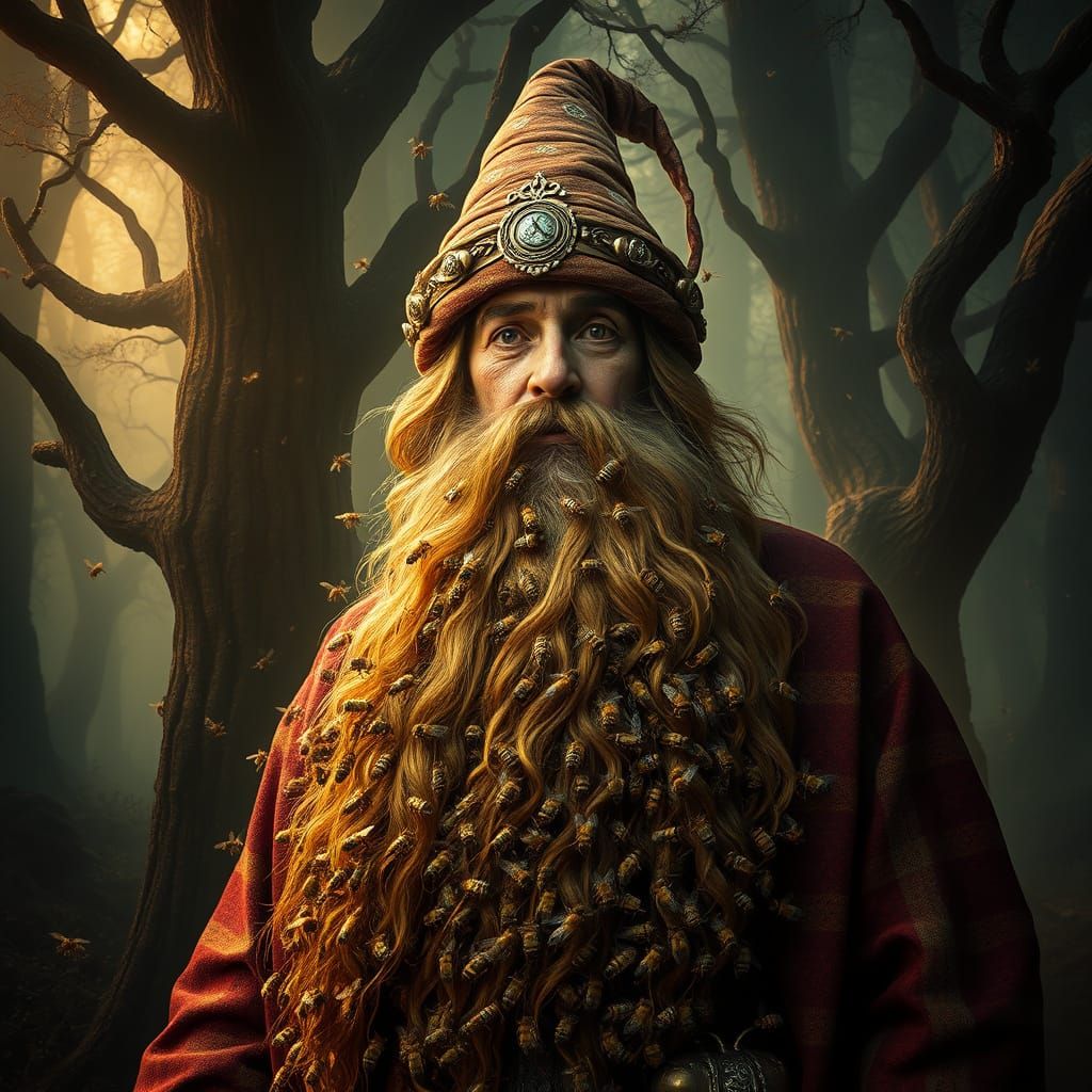 Epic Gypsy Beekeeper in Mystical Forest - AI Art