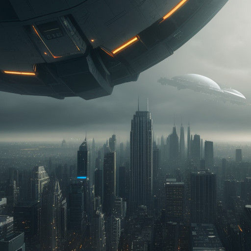 Alien Armada Descends Upon Metropolis at Golden Ho... - AI Art