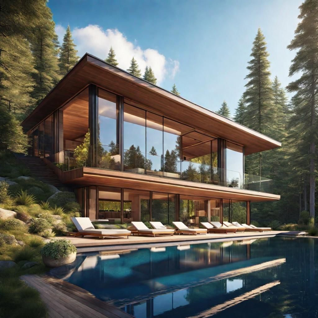 A vacation dream house with floor to ceiling glass walls and beautiful ...