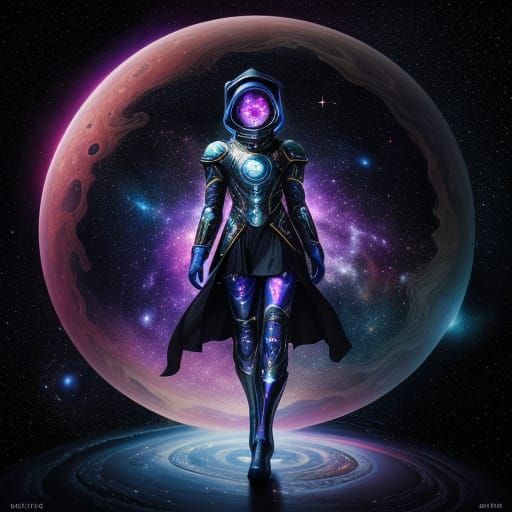 Cosmic Goddess in Iridescent Cuissard Boot - AI Art