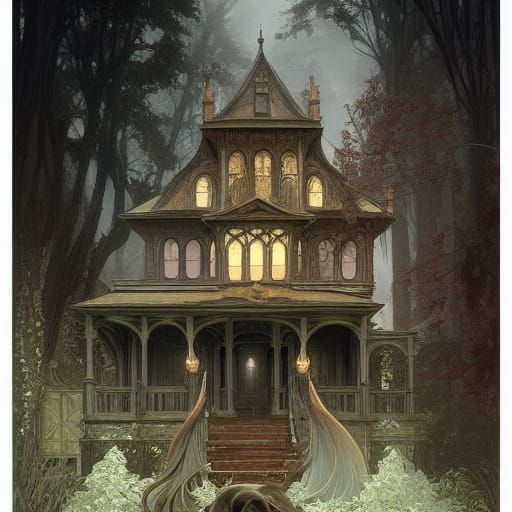 haunted house in a wood musically gifted intricate, elegant, highly ...