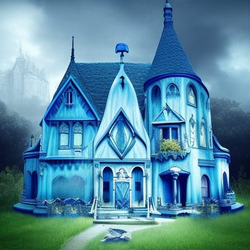 Ethereal Pearlescent blue gothic witches house - AI Generated Artwork ...