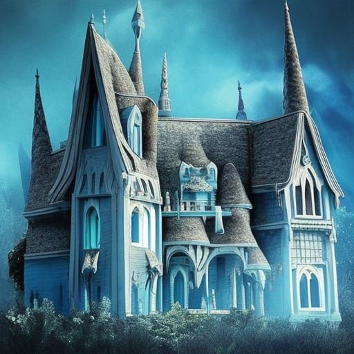 Ethereal Pearlescent blue gothic witches house - AI Generated Artwork ...