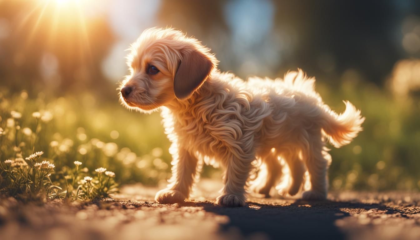 A cute puppy hyperdetailed in the sun! 8k resolution concept art ...