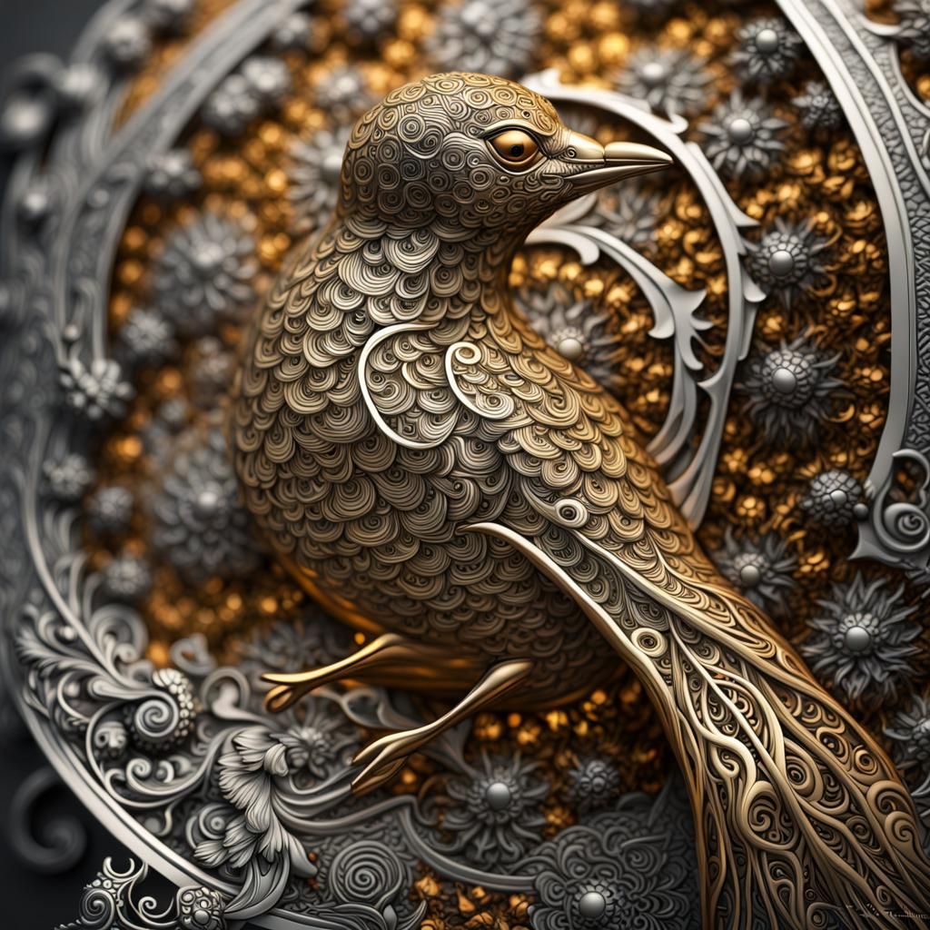 Gold and silver metal bird - AI Generated Artwork - NightCafe Creator