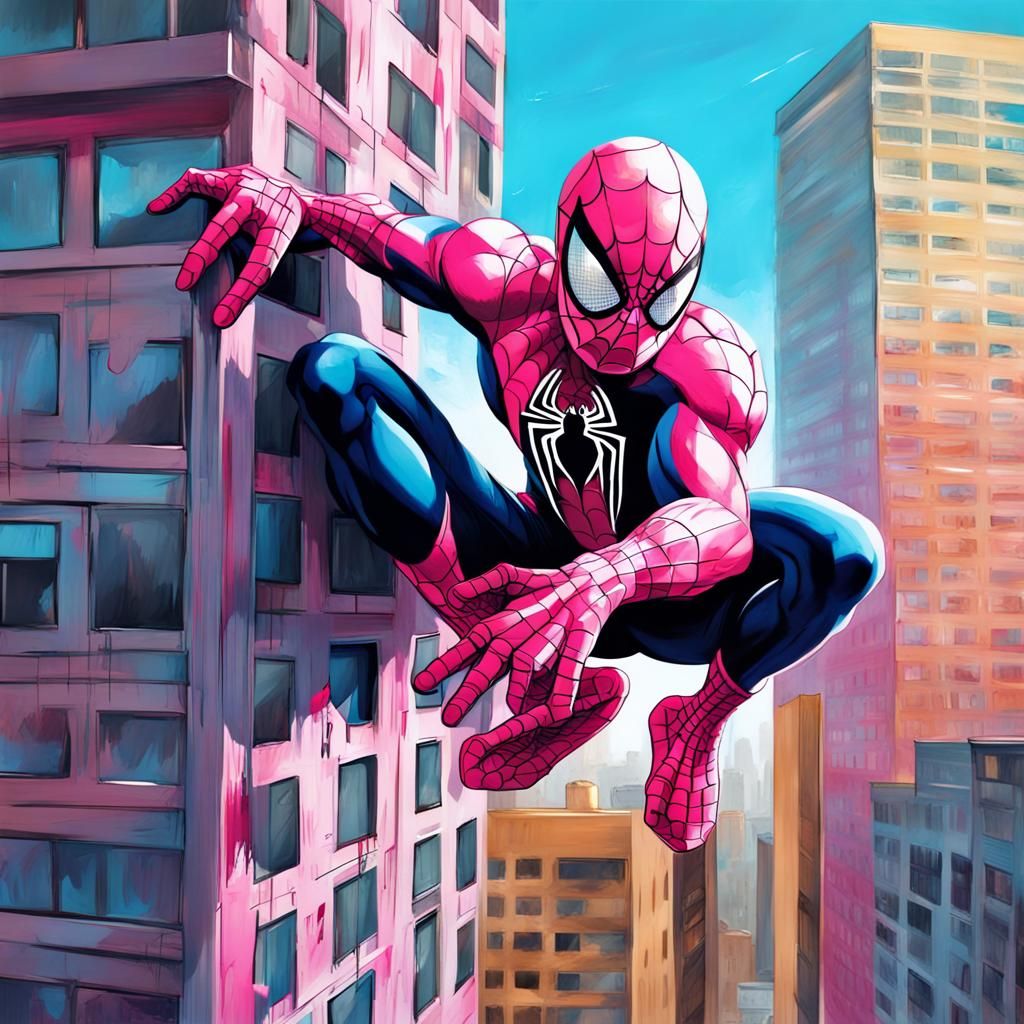 a pink-Spider-Man on a skyscraper - AI Generated Artwork - NightCafe ...
