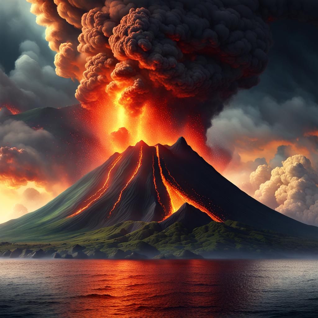 volcano eruption forming a new island on the ocean Epic cinematic ...