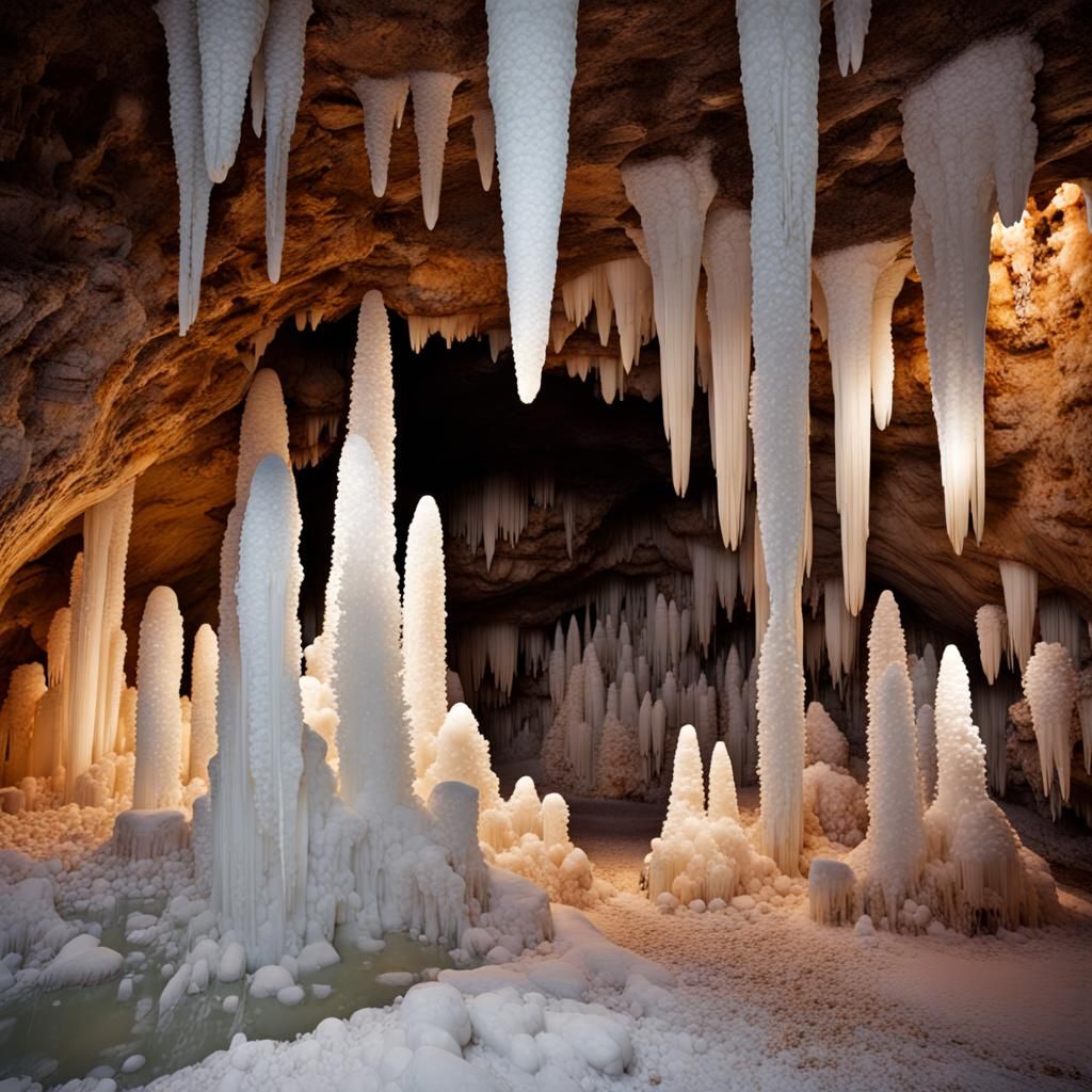 Sugar crystal cave with stalactites and stalagmites - AI Generated ...