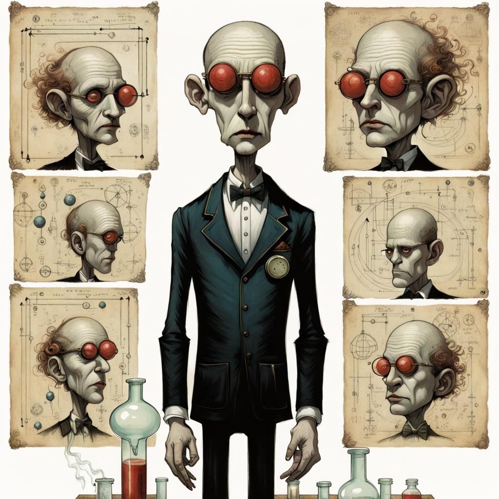 An eccentric science man in art brut style by Santiago Caruso, Skottie ...